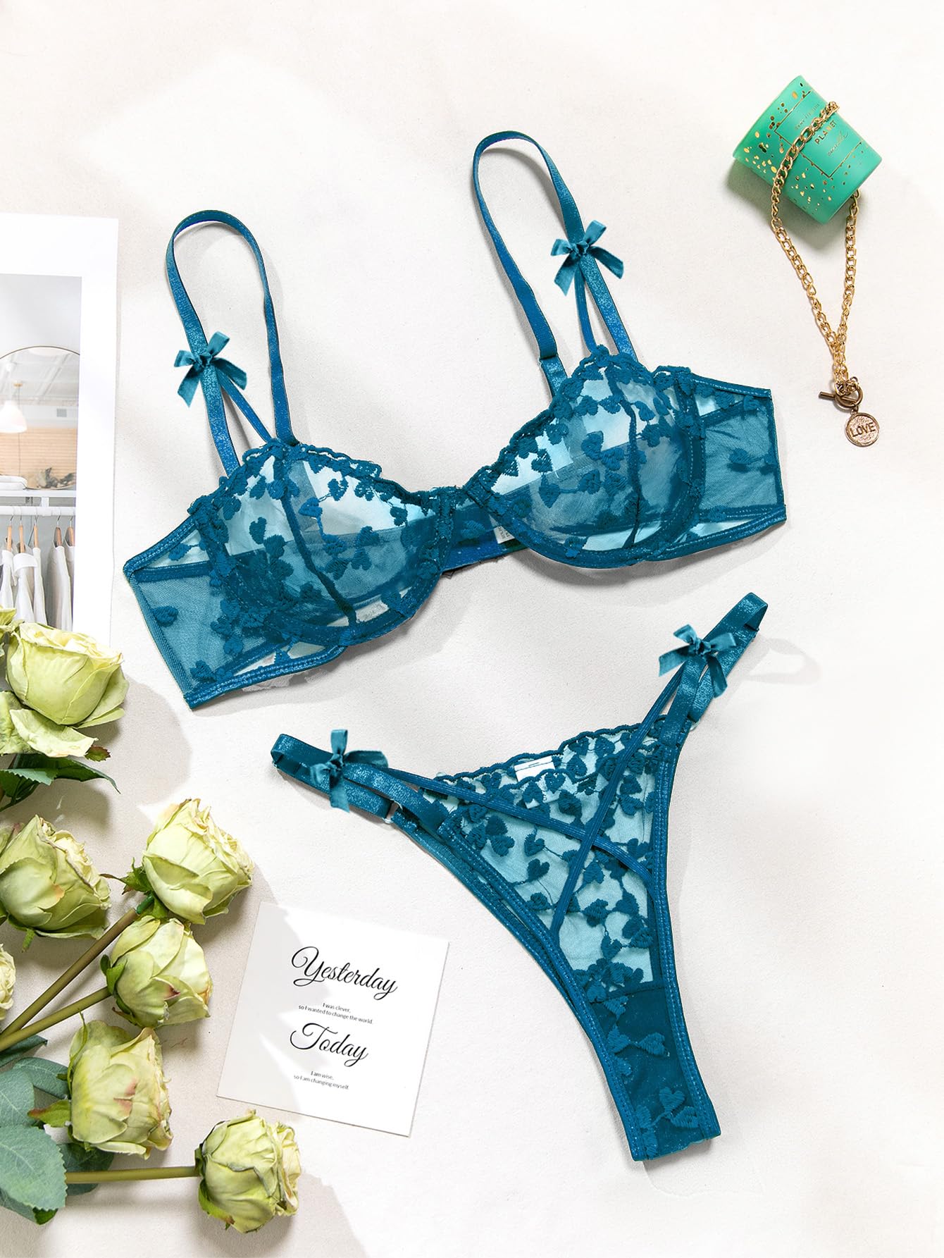 Snapklik.com : Sexy Cute Underwire Push Up Strappy Heart Embroidered ...