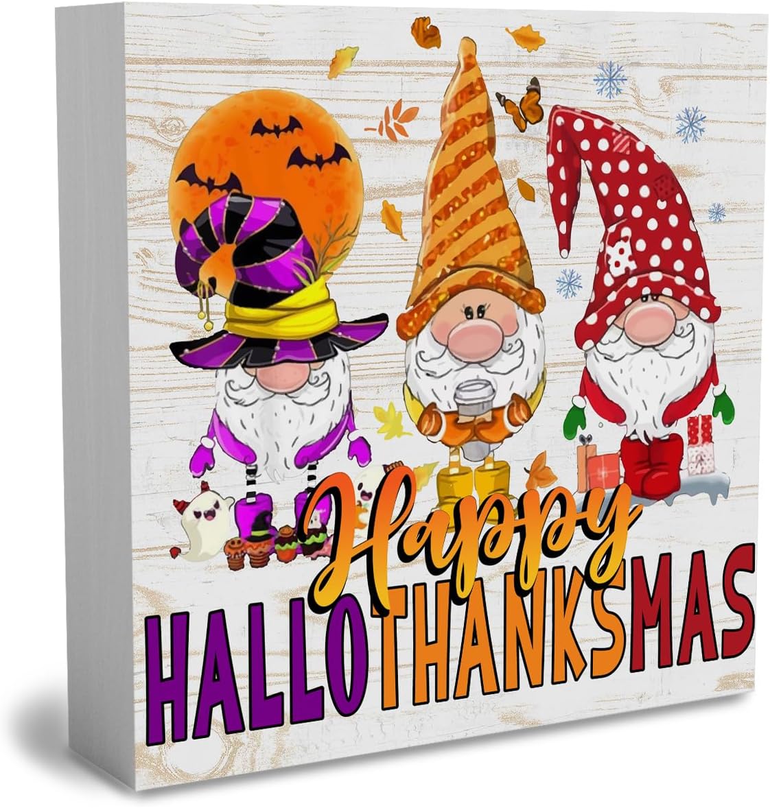 Amazon.com: Rustic Happy Hallothanksmas Gnomes Wooden Box Sign Cute ...