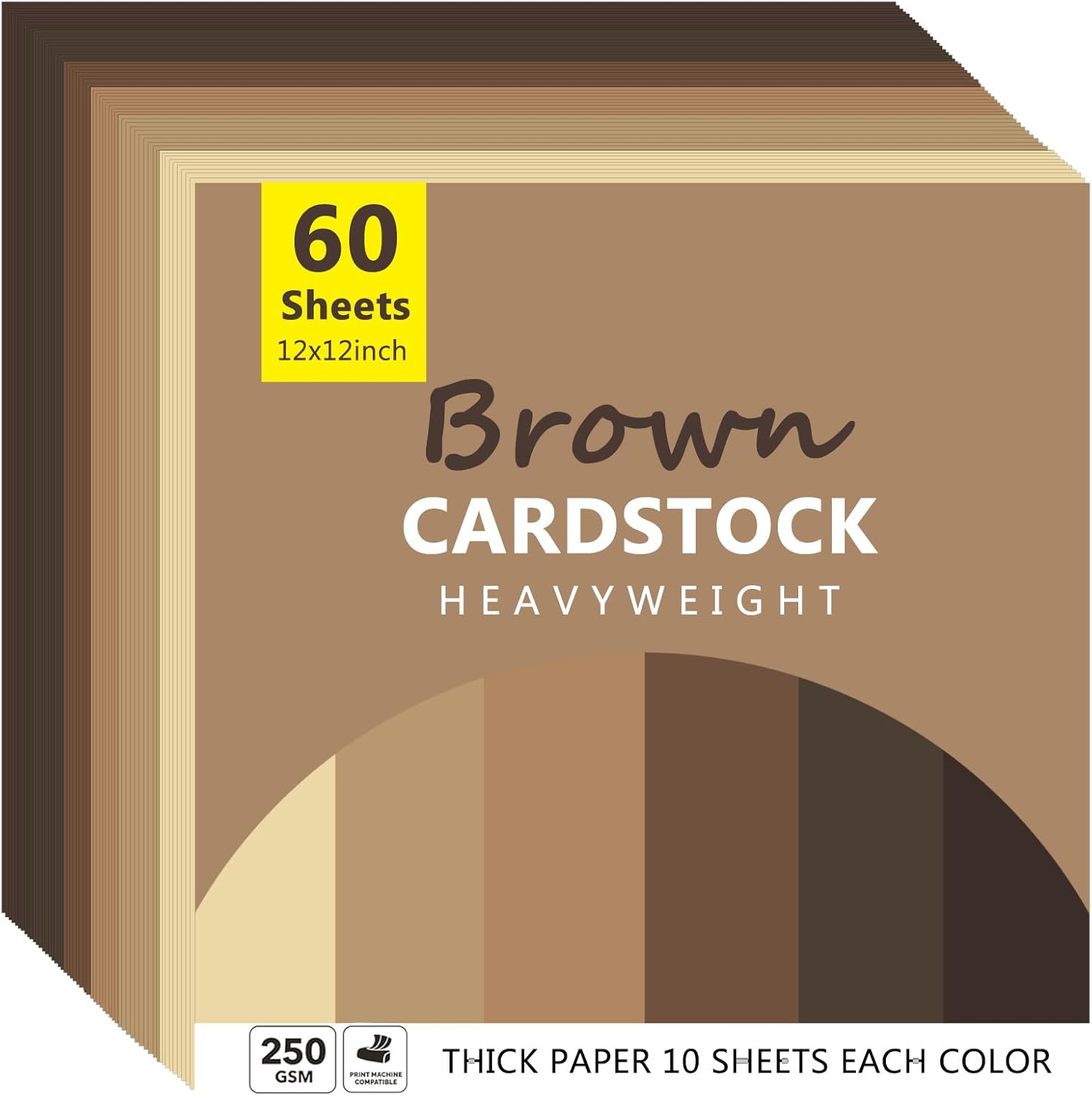 Wonninek 60 Sheets Brown Colored Cardstock Thick Paper, 12" x 12 ...
