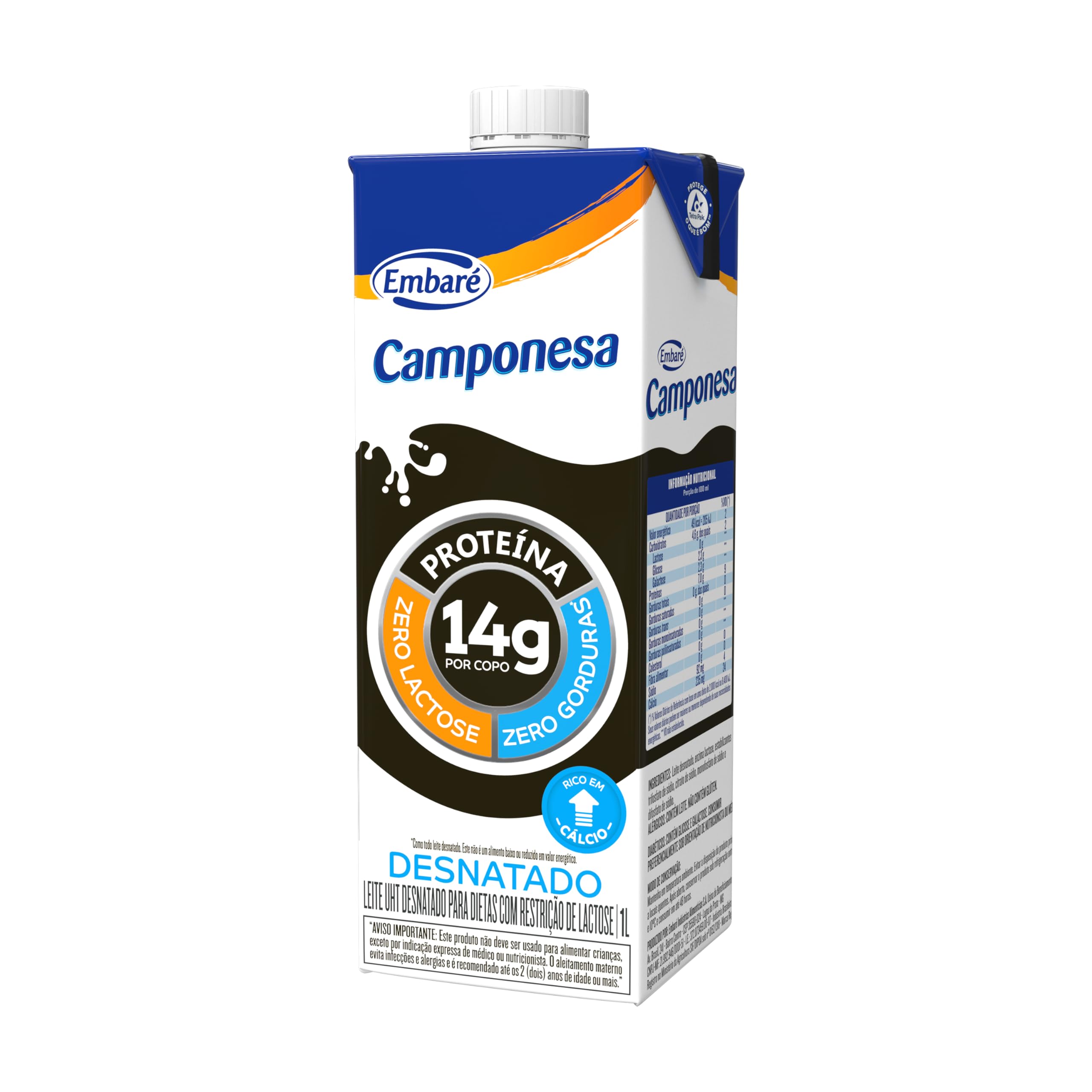 Camponesa Leite UHT Zero Lactose Com 14g de Proteína Desnatado 1L ...