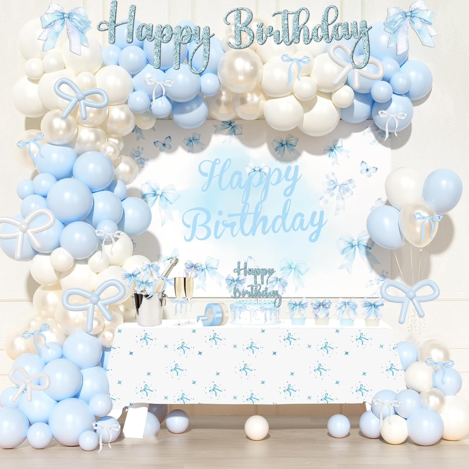 Amazon.com: Party Inspo Blue Bow Birthday Party Decorations – 105 PCs ...
