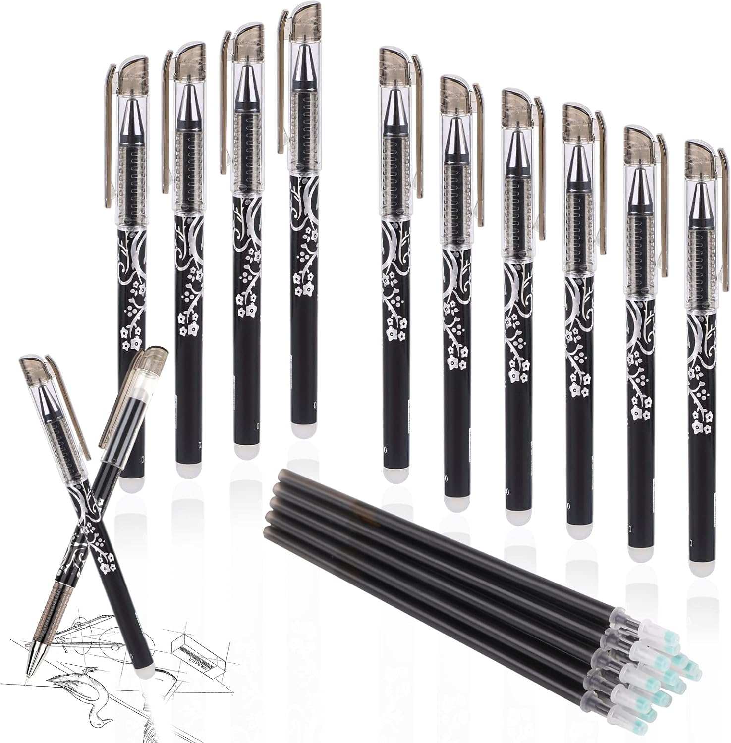 12pcs Erasable Pens with 20 Ballpoint Pen Refills, 0.5mm Fine-tipped ...