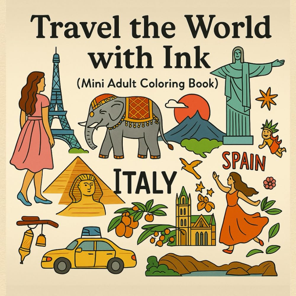 Travel the World with Ink: Mini Adult Coloring Book - Travel Coloring ...
