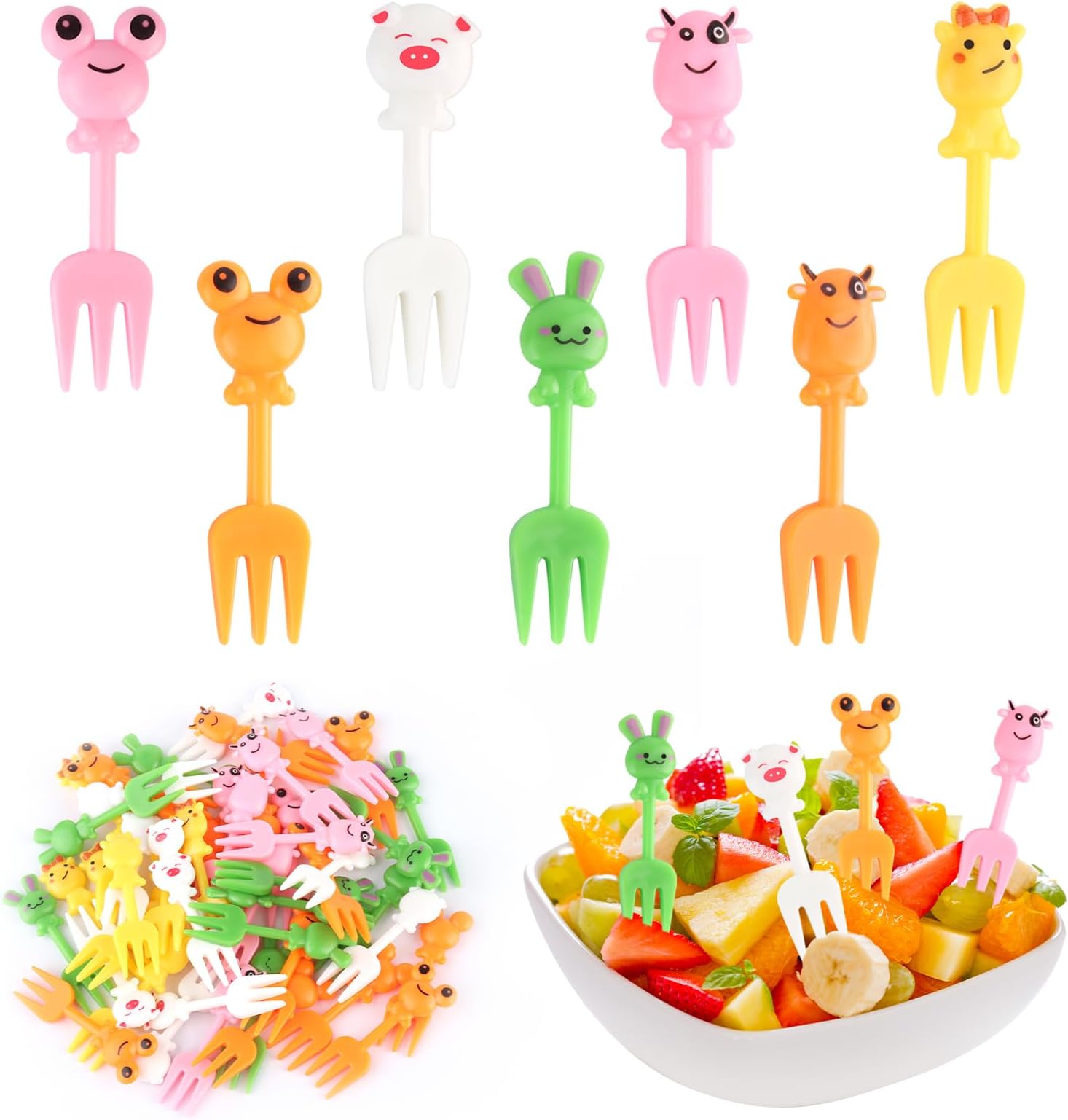 Pack of 60 Plastic Animal Fruit Forks, 8 Sizes, Mini Fork Pieker ...