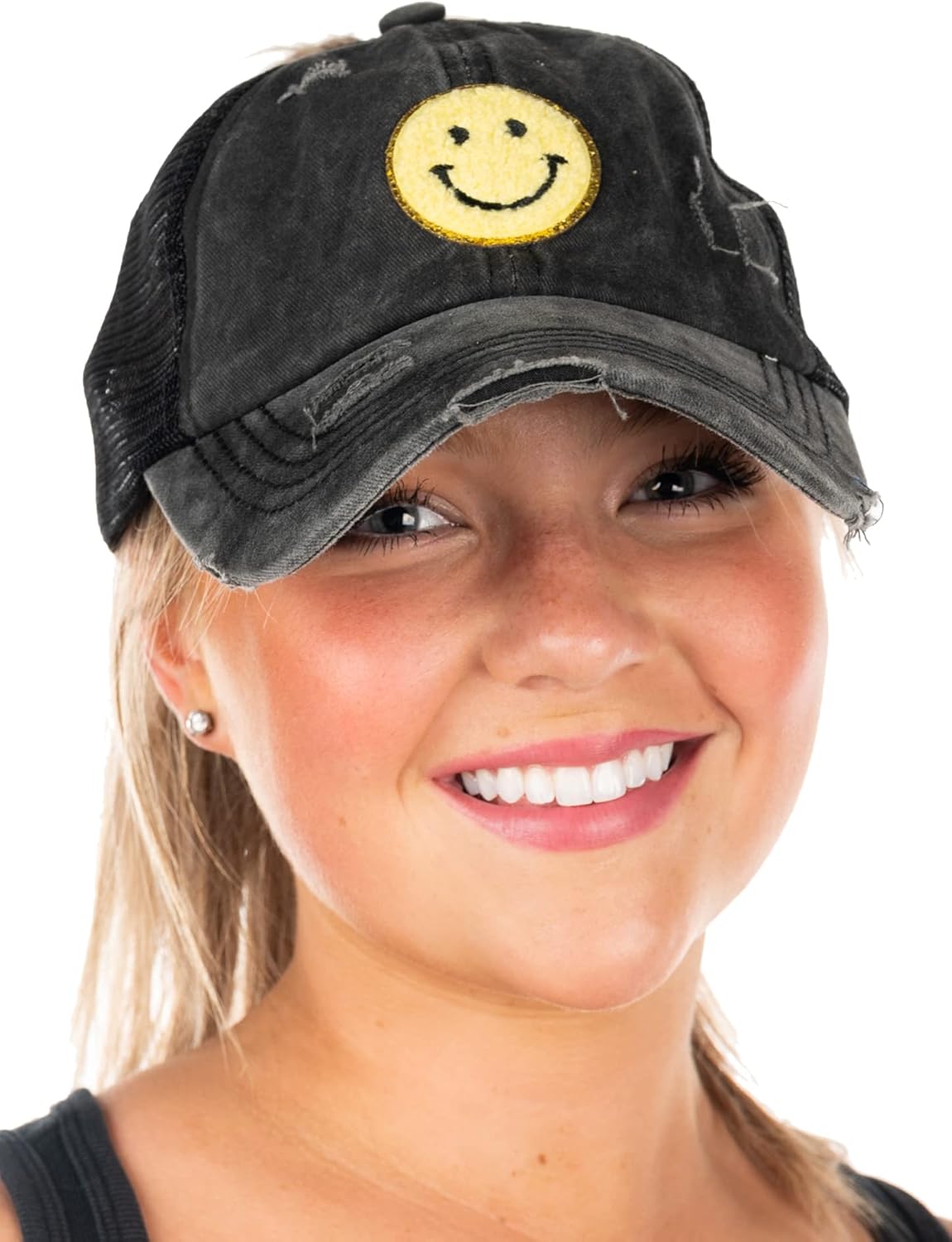 Funky Junque Women's Distressed Criss Cross Ponytail Baseball Cap for ...