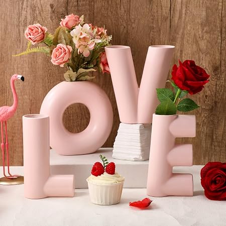 Amazon.com: Acellegic 4 Pcs Valentines Love Vases Set Valentine's Day ...