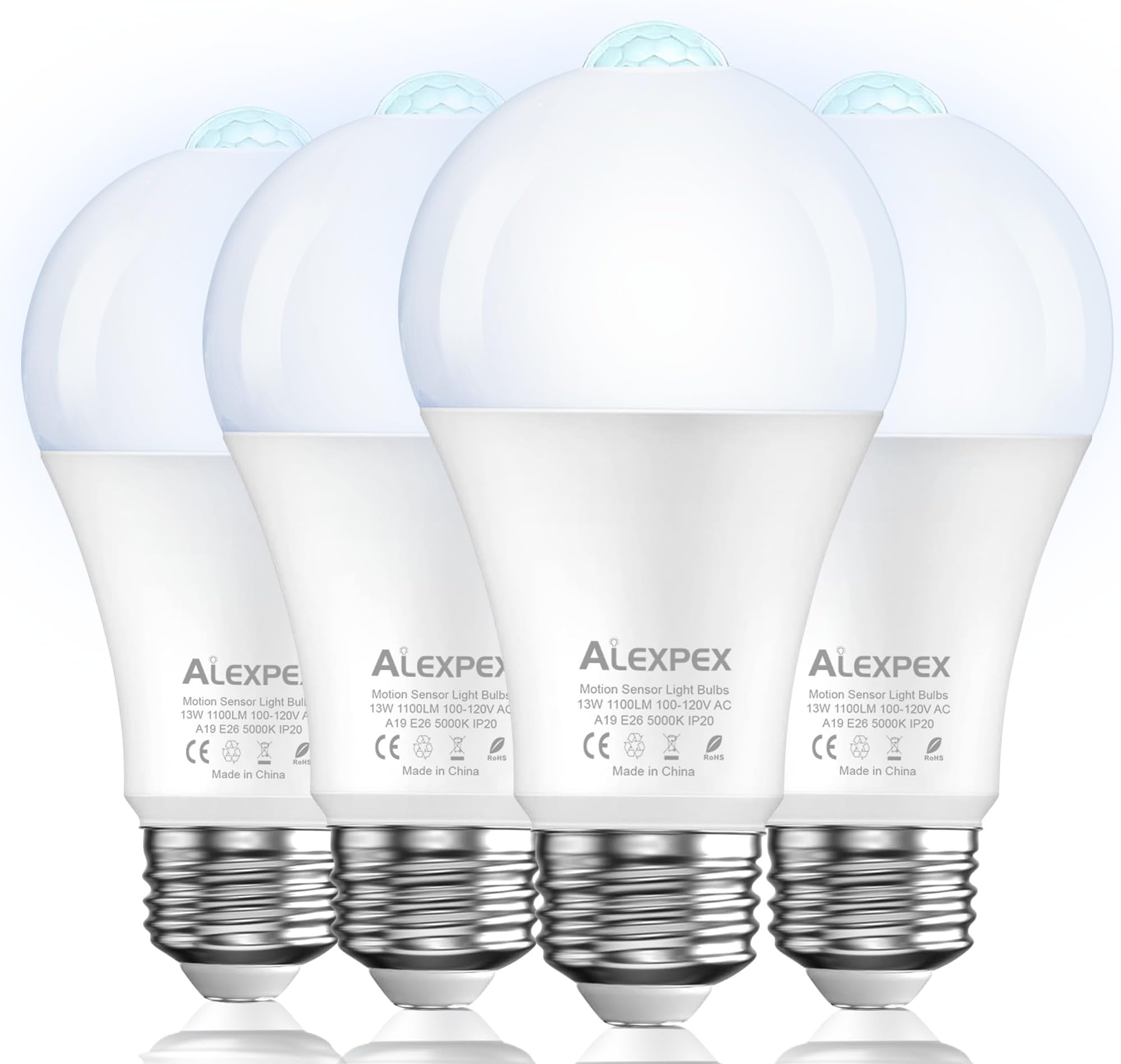 ALEXPEX Motion Sensor Light Bulbs, 13W(100W Equivalent) 1100lm Motion ...
