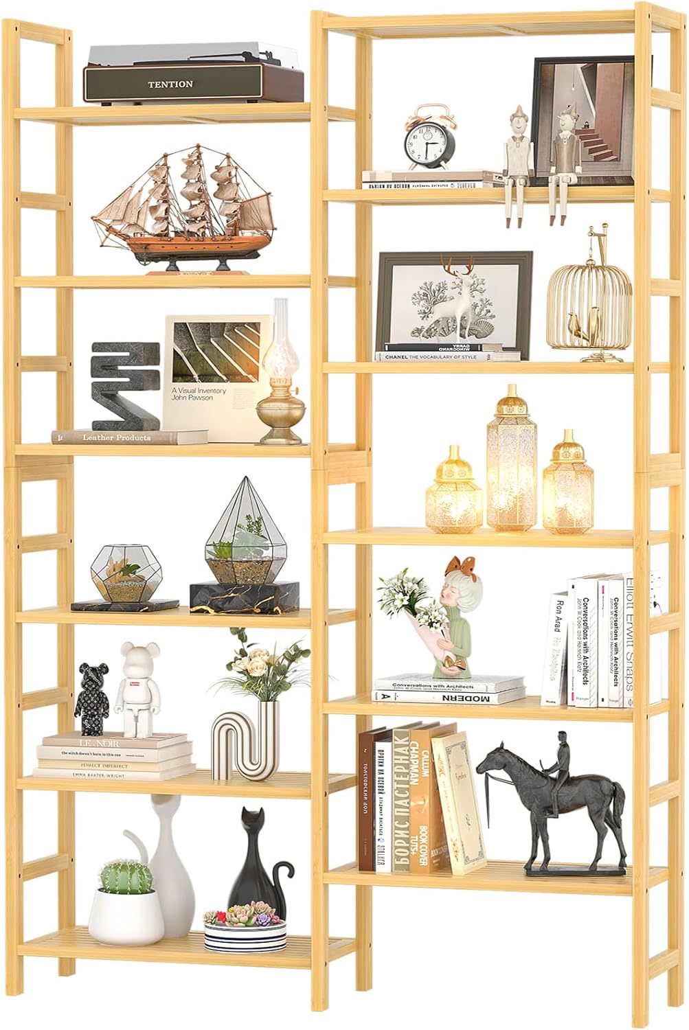 Amazon.com: Homykic Double Wide 6-Tier Bamboo Bookshelf, 6ft Tall ...