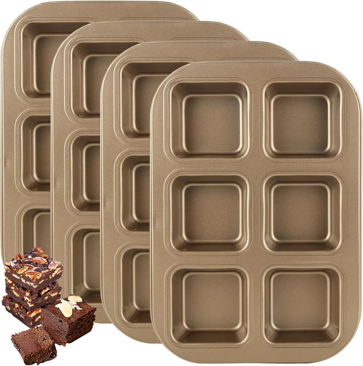 Amazon.com: LDXDRU 4 Pack Brownie Pan with Dividers, 6 Cavity Square ...