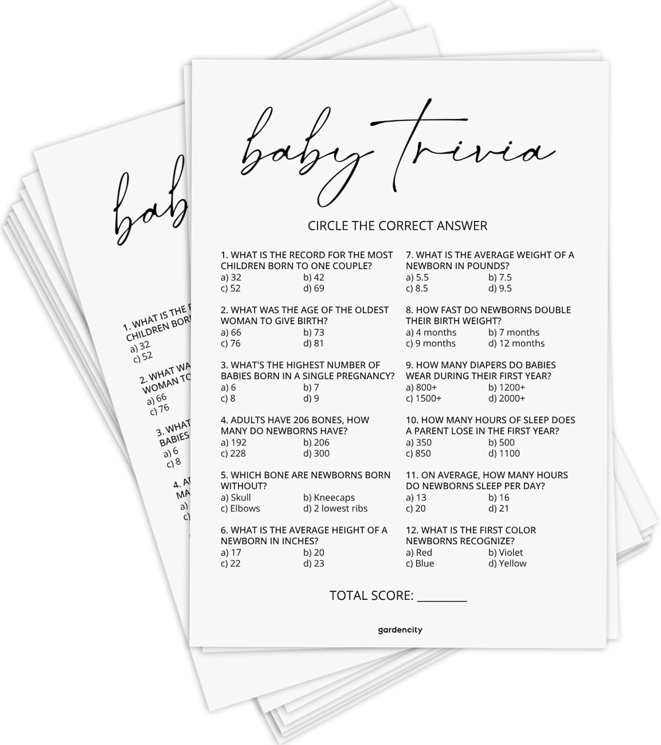 Amazon.com: GardenCity Baby Trivia Baby Shower Game (50 Cards), Trivia ...