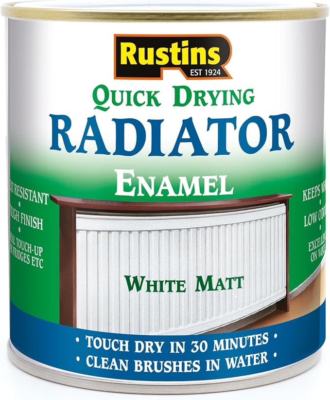 RUSTINS Quick Drying Radiator Paint White Matt 250ml - – Long-Lasting ...
