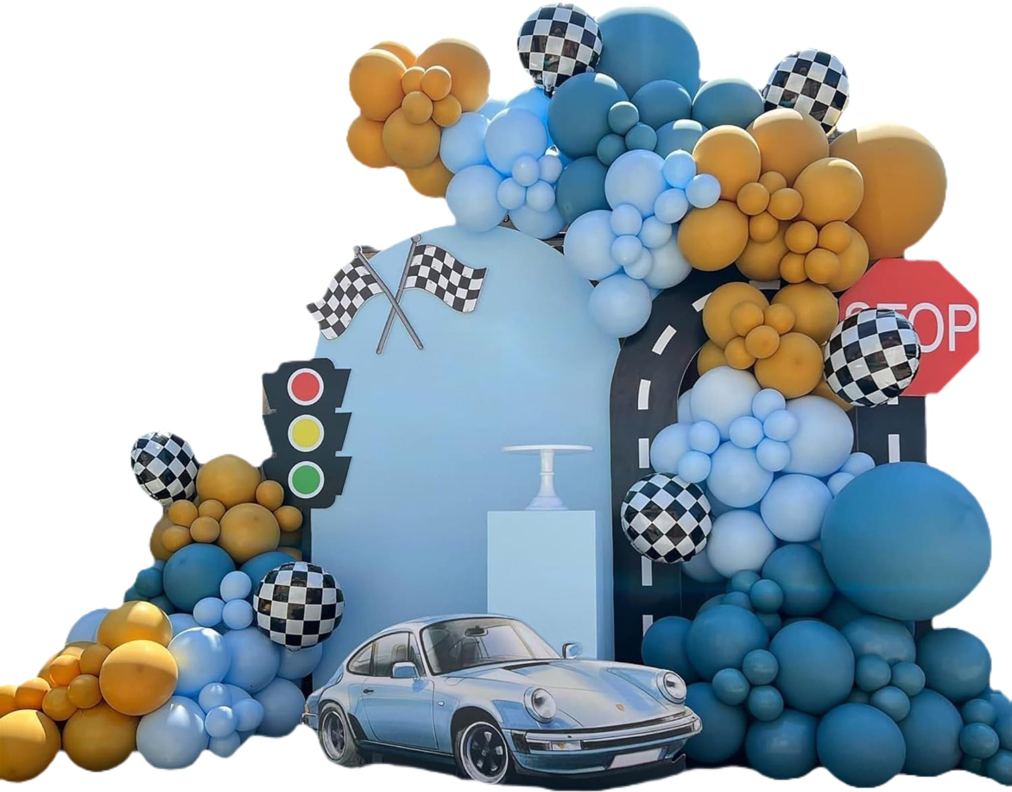 Amazon.com: Race Car Balloon Garland Arch Kit, 155Pcs Dusty Blue Yellow ...