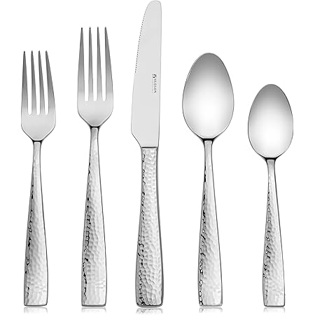 Amazon.com | Hammered Silverware Set for 8, E-far 40-Piece Stainless ...