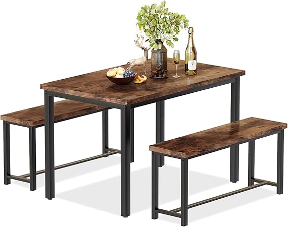 Amazon.com - Hooseng Dining Table Set with Two Benches, Kitchen Table ...