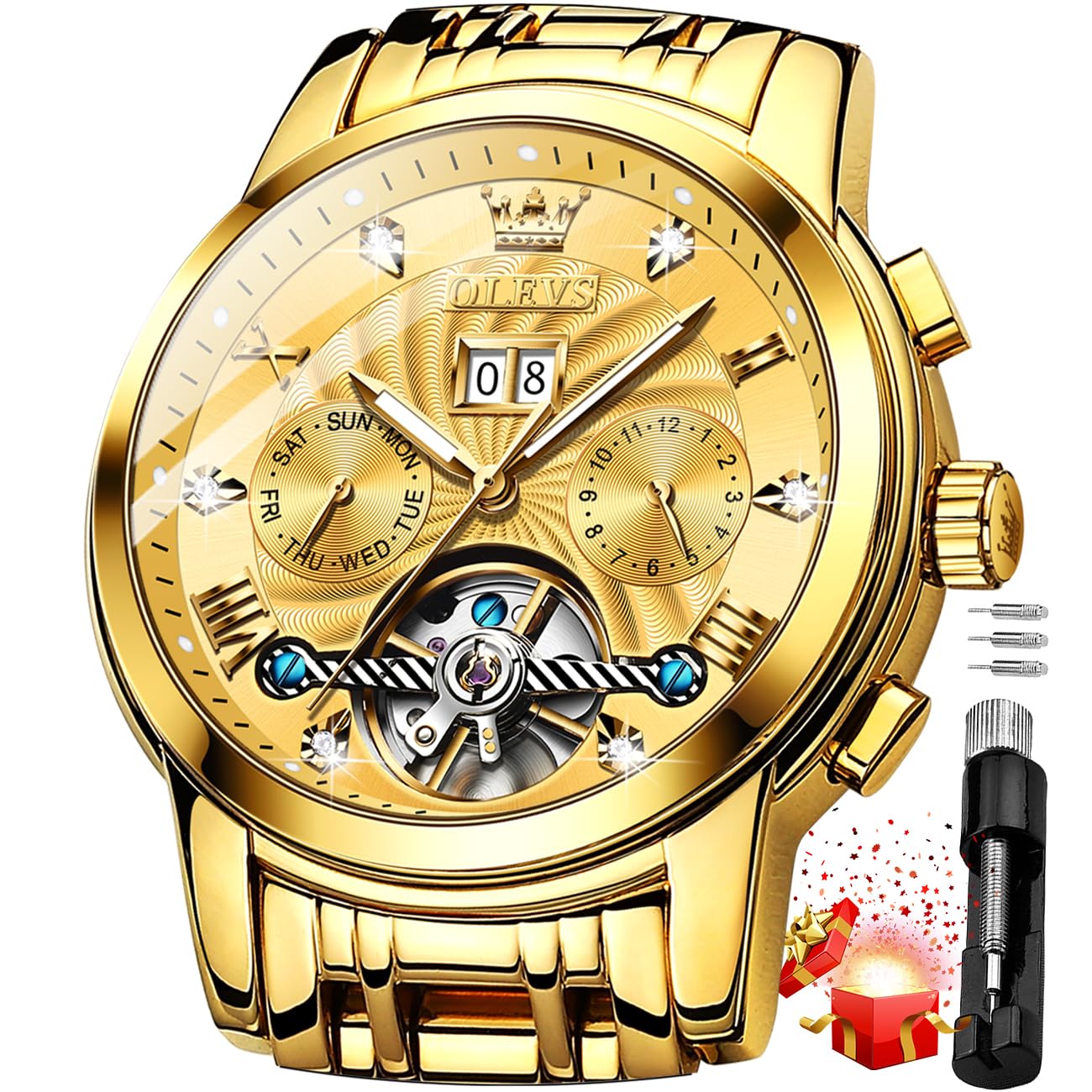 OLEVS Mens Automatic Watches Luxury Diamond Dress Self Winding ...