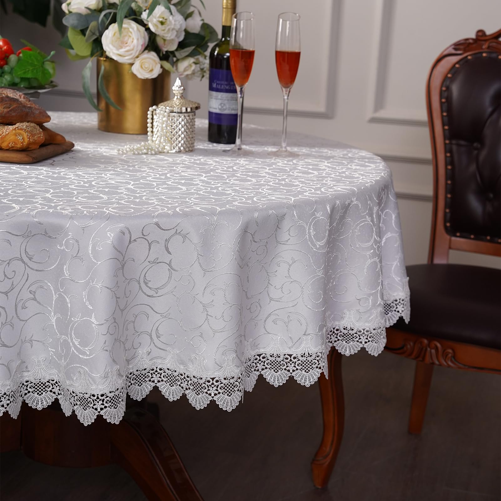 Amazon.com: Artbloss Lace Round Tablecloth White Jacquard Table Cloth ...