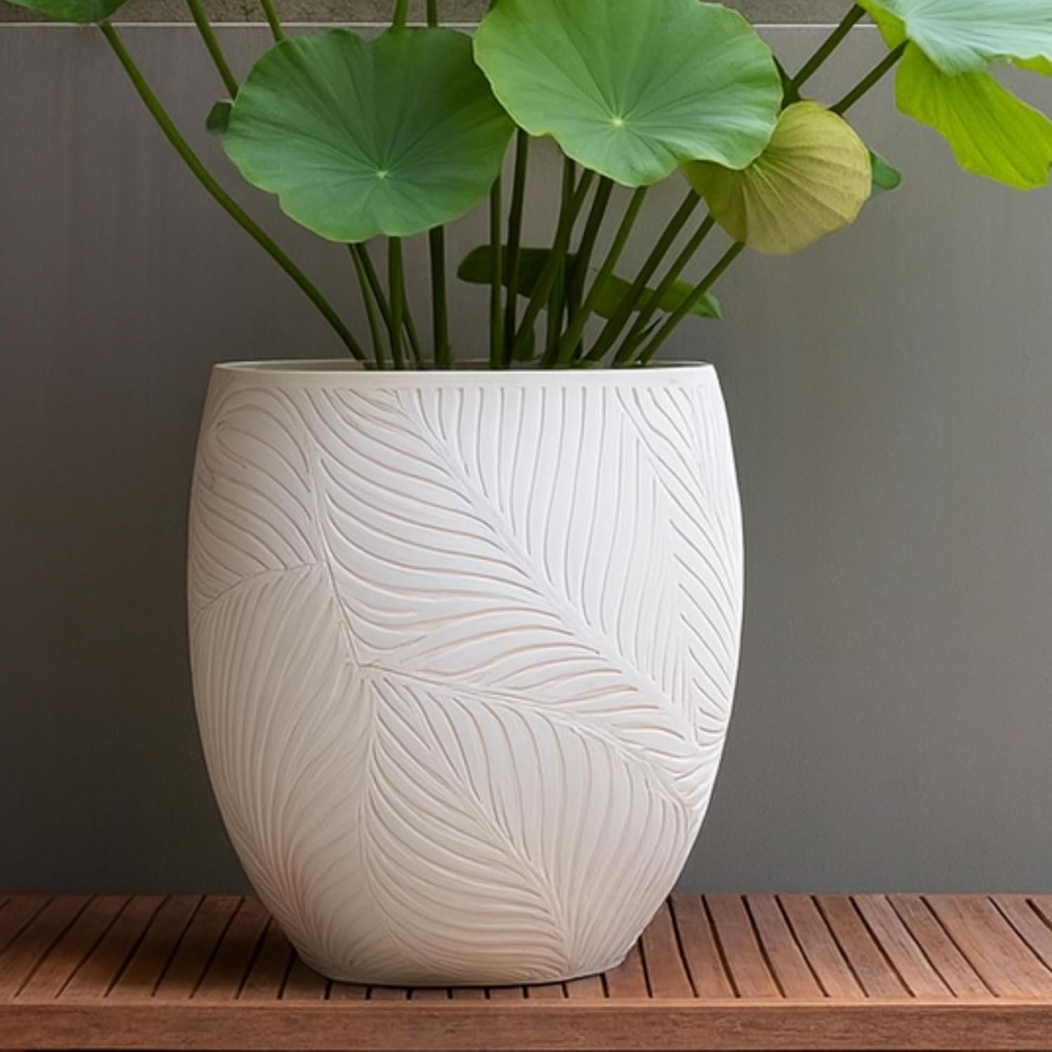 Kraft Seeds Fiber Glass Planter, Handcrafted Leaf Grove Design, UV ...