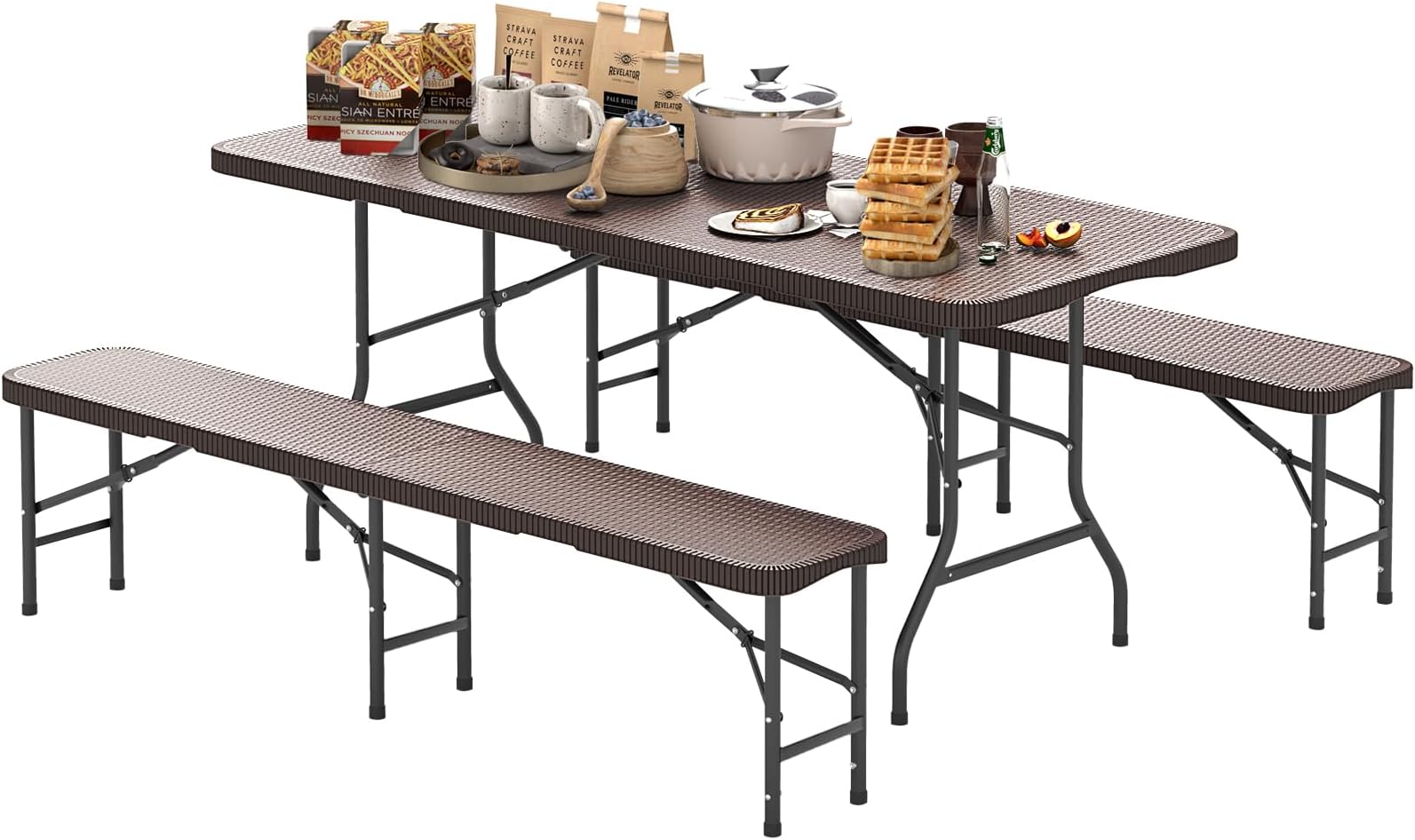 Amazon.com: MELLCOM Folding Picnic Table Set with 2 Benches, 4Ft ...