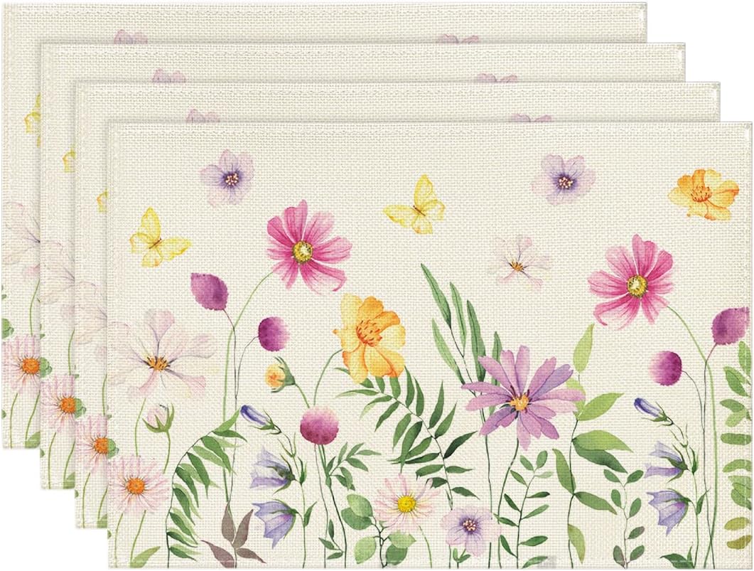 Lot de 4 napperons carrés lavables en tissu de lin et coton ...