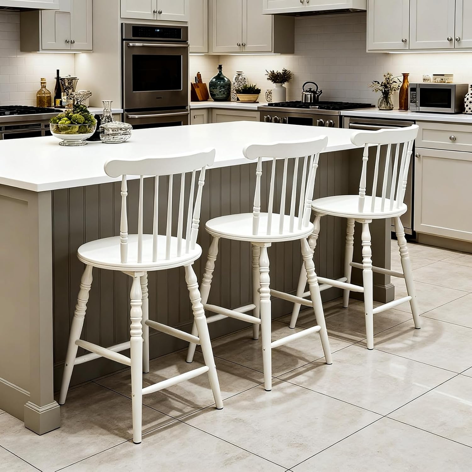 Amazon.com: chairus 24" White Windsor Counter Height Bar Stools Set of ...