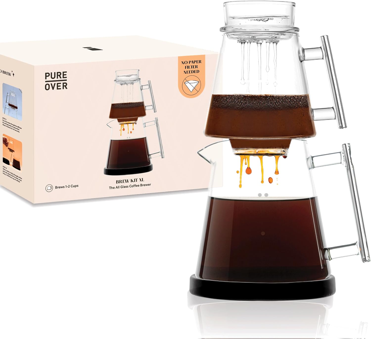 Amazon.com: Pure Over Signature Brew Kit - Glass Pour Over Coffee Maker ...
