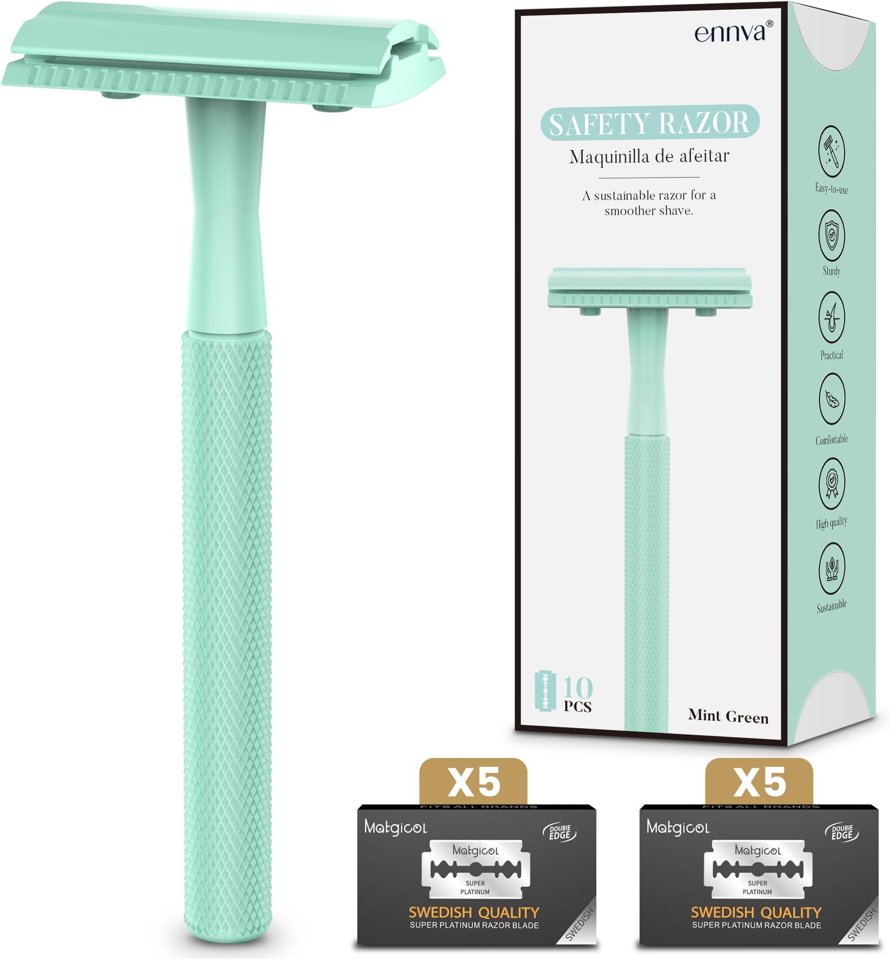 Amazon.com: ENNVA Double Edge Safety Razor, Single Blade Razor with 10 ...