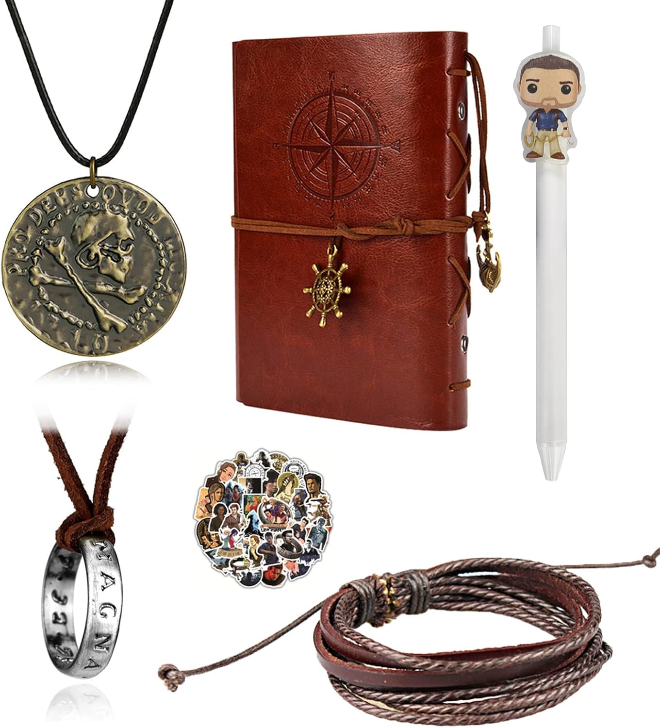 Amazon.com: UoYu Uncharted 4 Jewelry Set Drake Engraved Skull Bronze ...