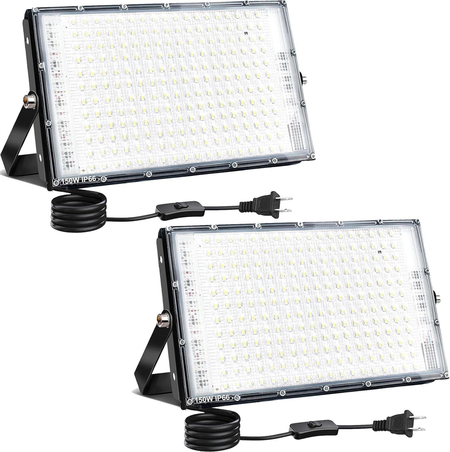 LED Flood Lights Outdoor, 2 Pack 150W 15000LM Super Bright Exterior Floodlight, IP65 Waterproof ...