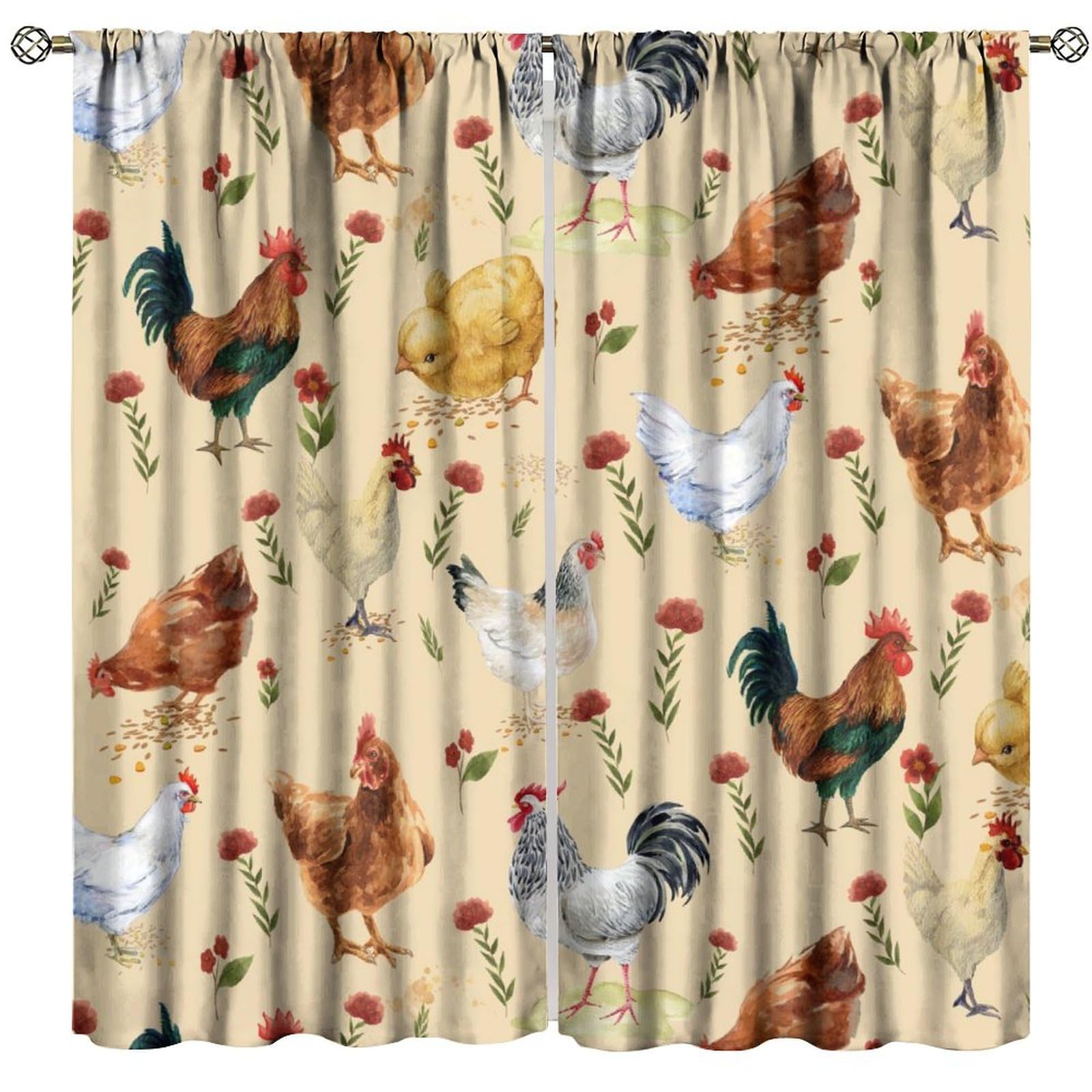 Amazon.com: ShiTingYu Rooster Rustic Kitchen Curtains Farm Watercolor ...