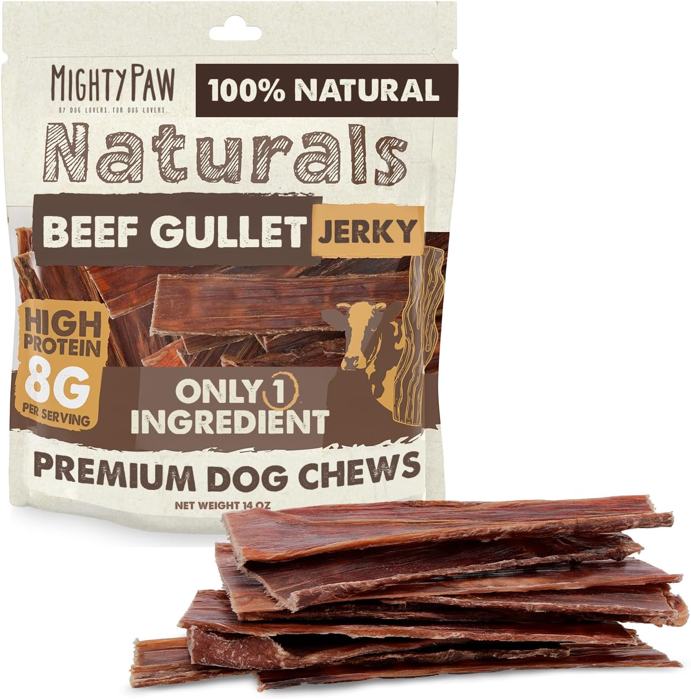 Amazon.com : Mighty Paw Naturals Beef Gullet Jerky for Dogs | 100% ...