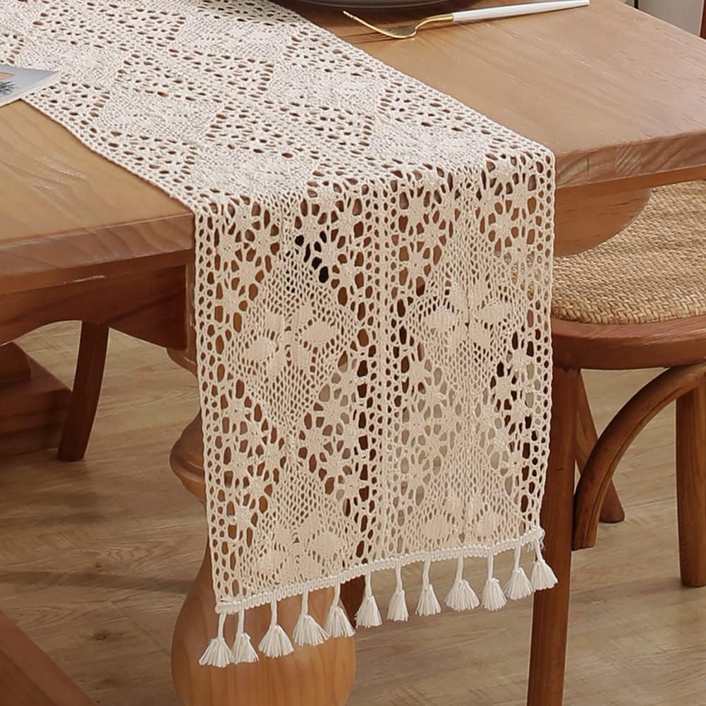 Amazon.com: meioro Crochet Lace Table Runner, 12x48 Inch Boho Cotton ...