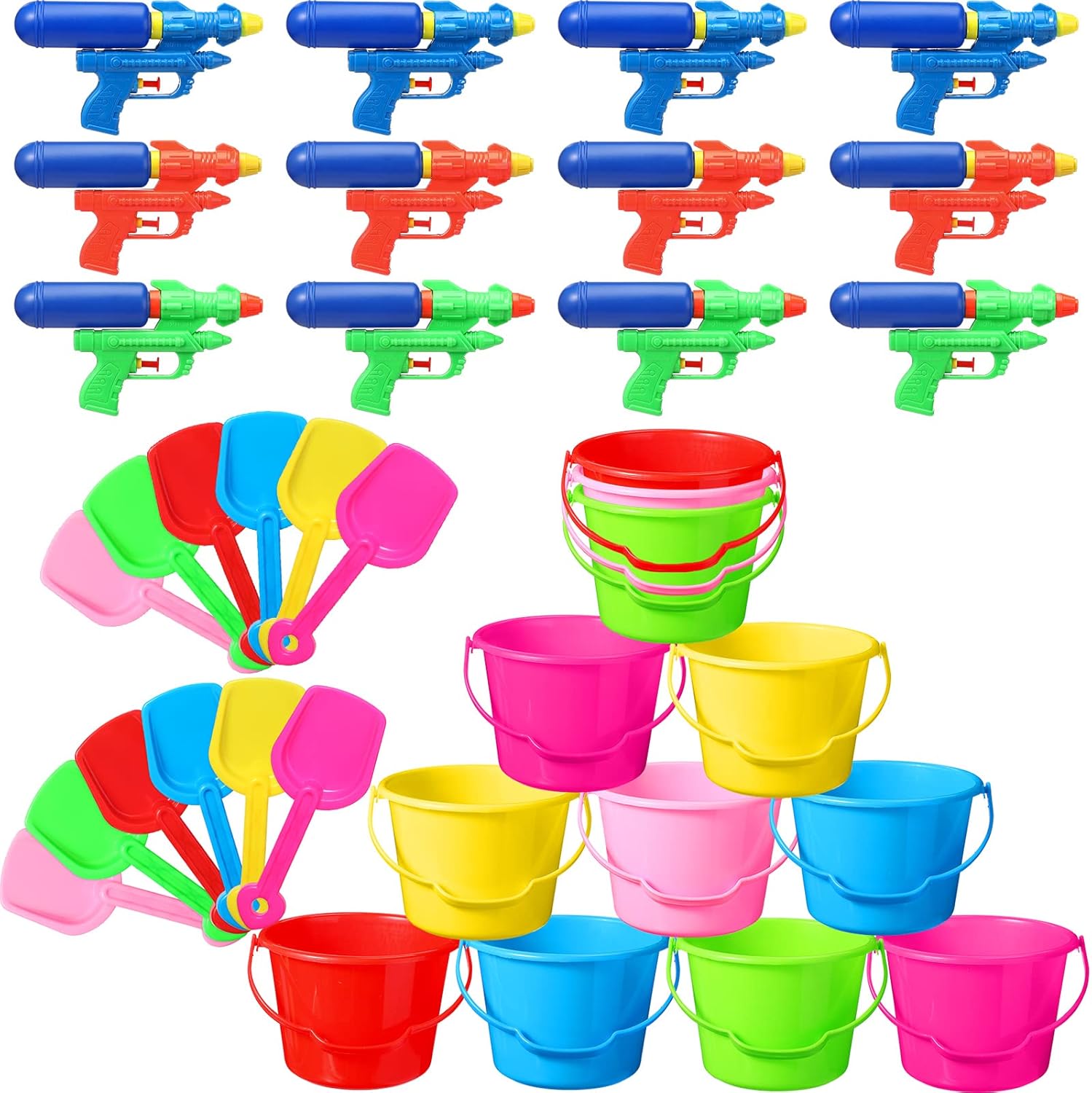Amazon.com: 12 Set Beach Buckets and Sand Shovels for Kids, with 12 ...