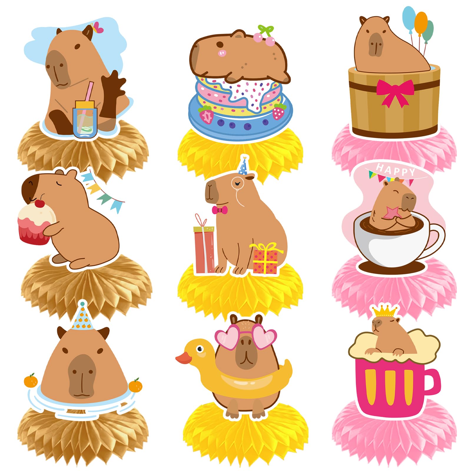 Capybara - Centros de mesa de panal para decoración de fiesta, 9 piezas ...