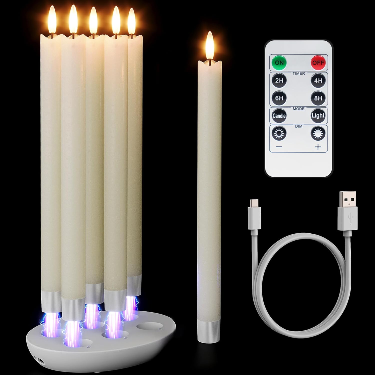 Amazon.com: Rechargeable Flameless Taper Candles with Charging Station ...
