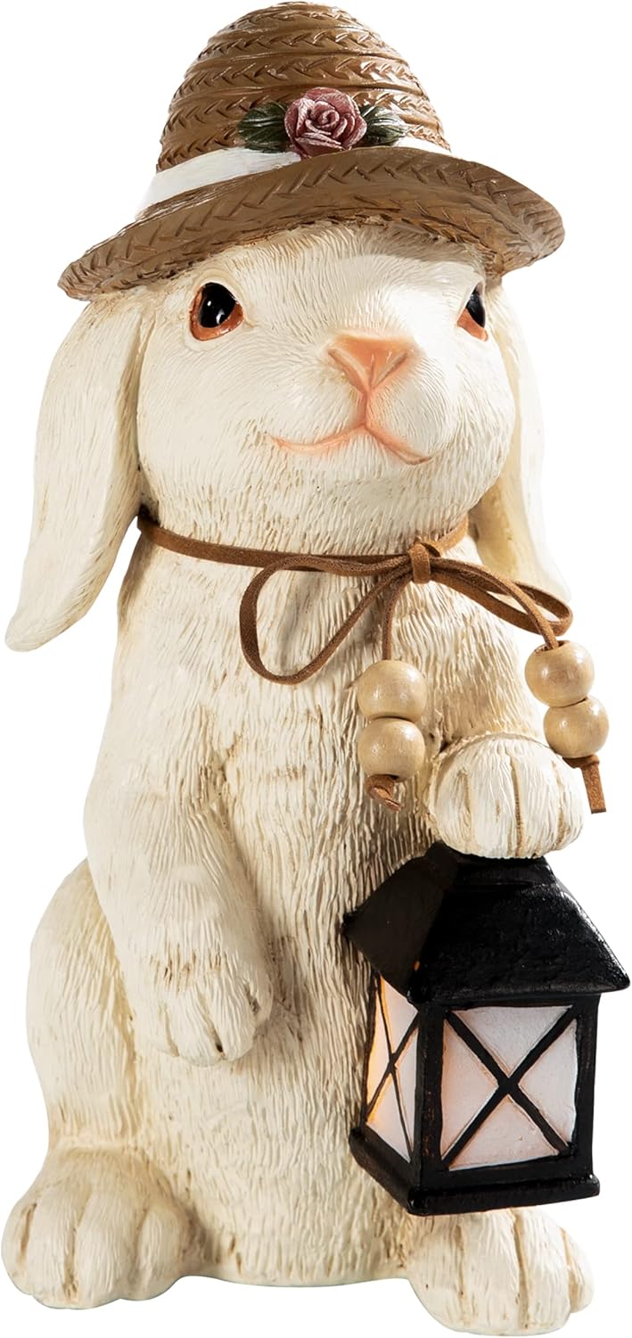 Amazon.com: Valery Madelyn Bunny Garden Statues with Lantern Solar ...