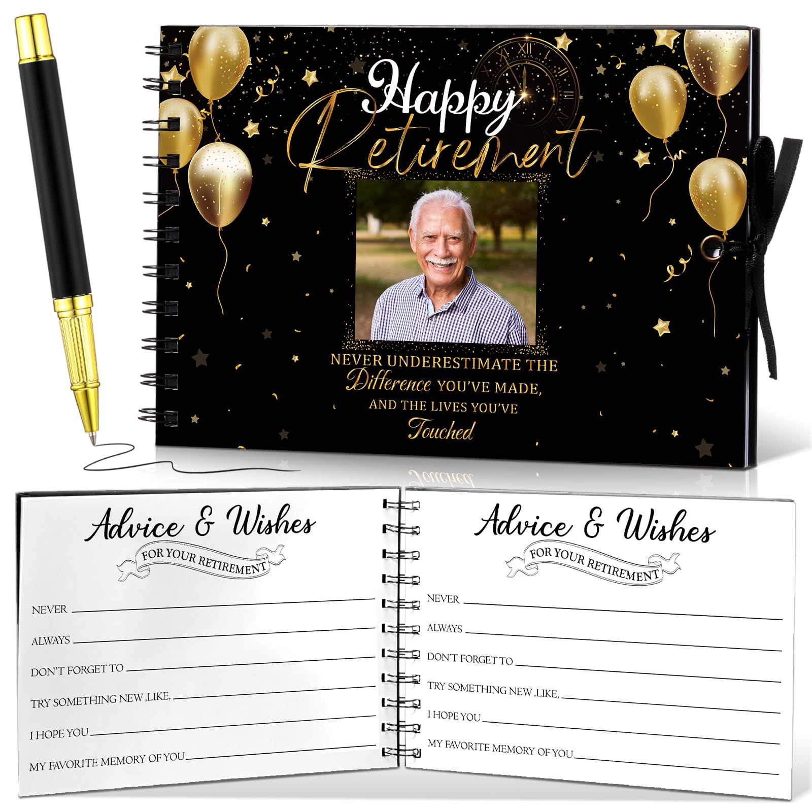 Amazon.com: Frienda Retirement Guest Book with Signature Pen Black Gold ...