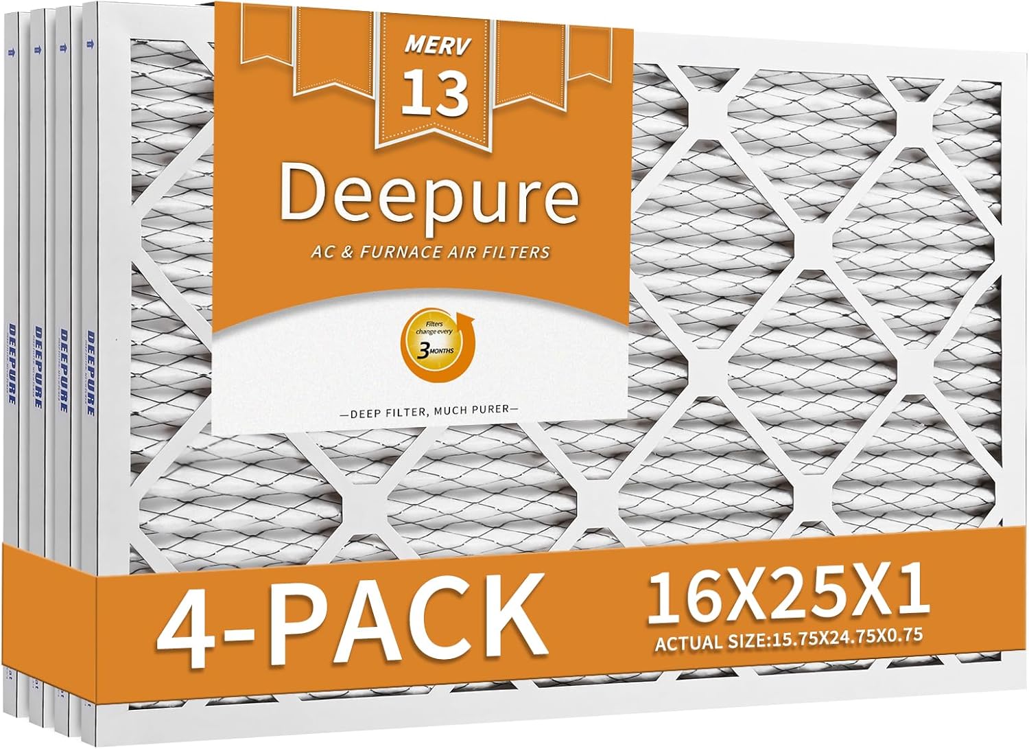 16X25X1 MERV 13 Furnace Filter (4 Packs) - MPR 1900 FPR 10 ...