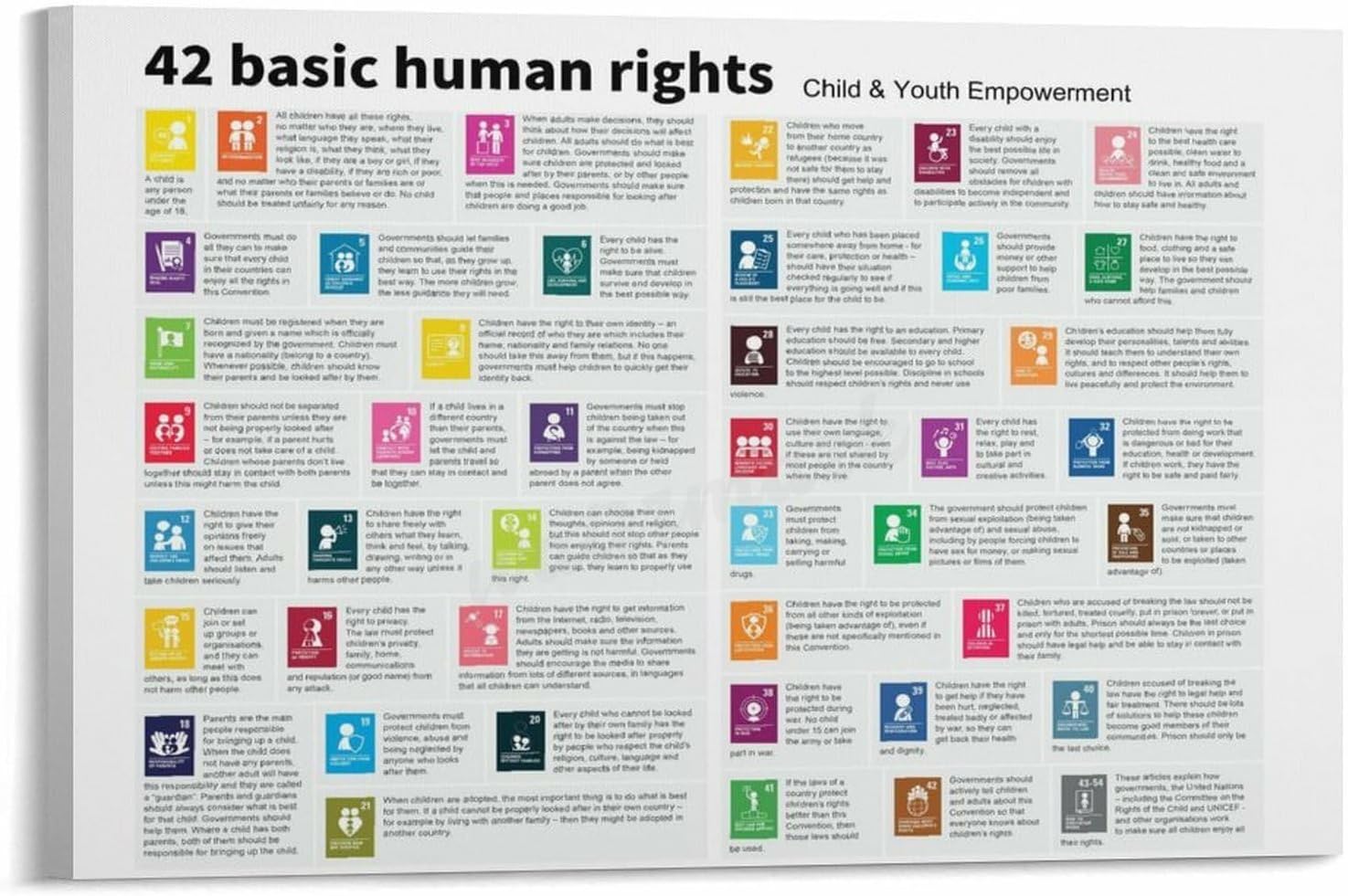 42 Basic Human Rights Child & Youth Empowerment Poster Canvas Painting ...