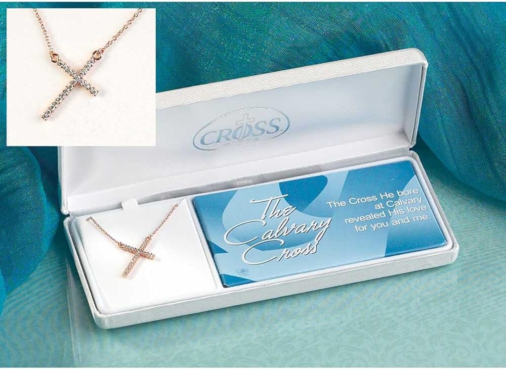 Amazon.com: The Calvary Cross Crystal Stone Rose Gold Plated Slanted ...