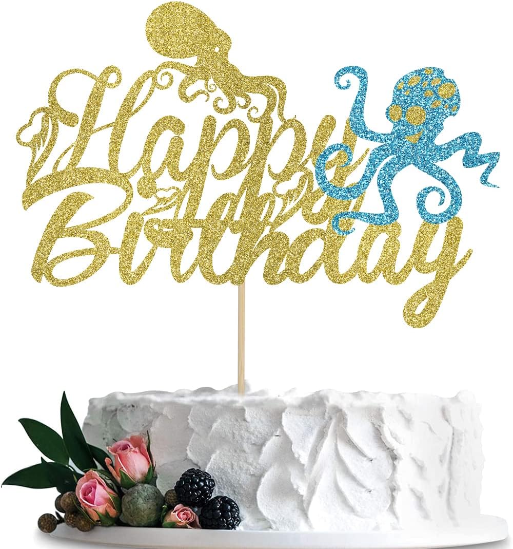 Amazon.com: BIABISD Octopus Birthday Cake Topper Ocean Octopus Happy ...