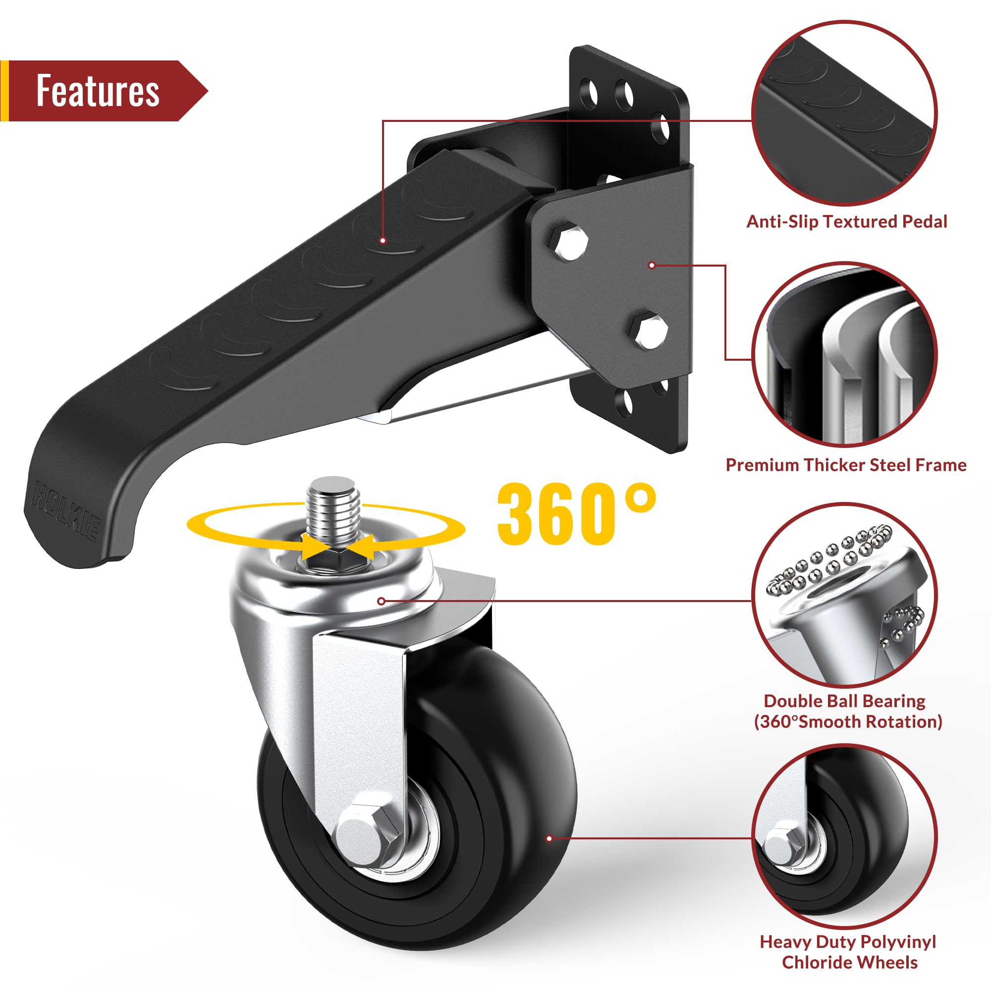 Snapklik.com : HOLKIE Retractable Casters Heavy Duty Casters