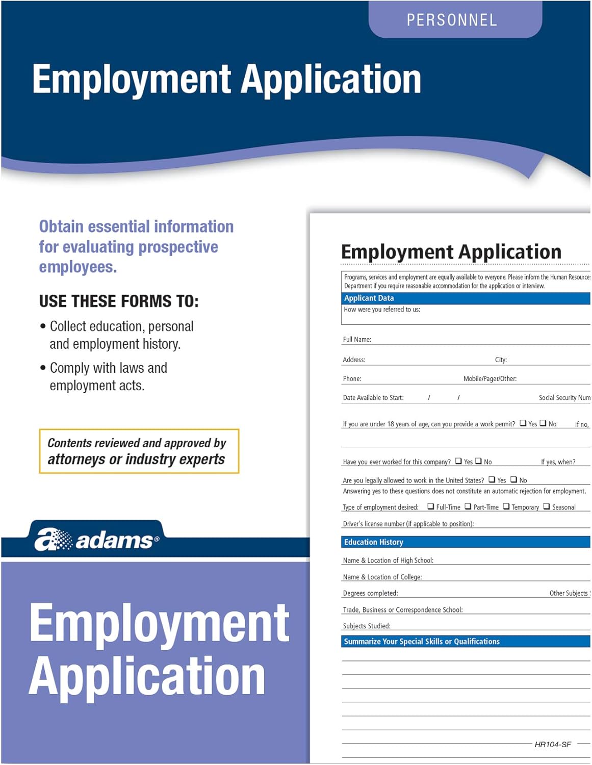 Amazon.com : Adams Application for Employment, Forms and Instructions ...
