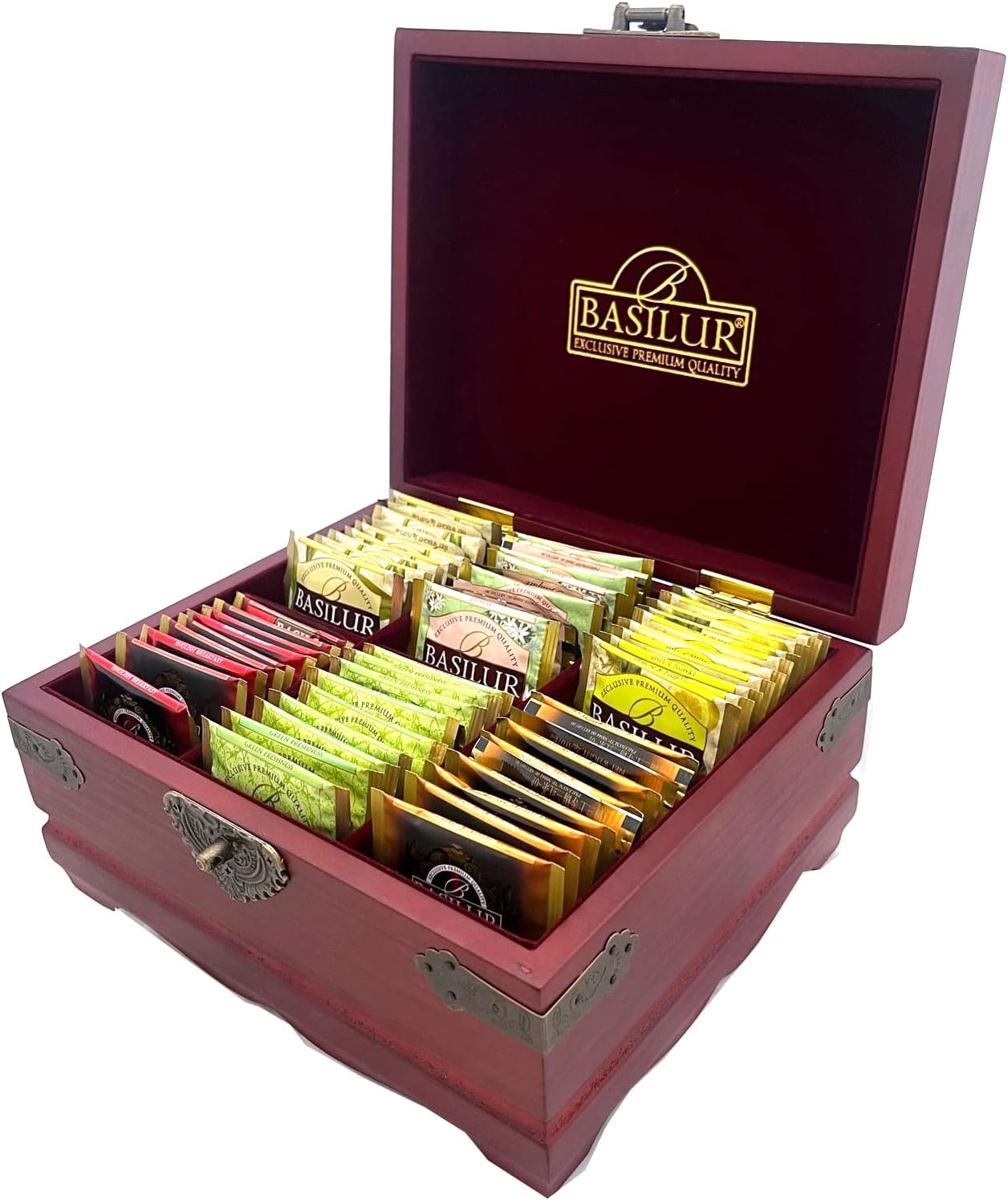 Amazon.com: Basilur, Executive Hand Made Wooden Presenter, 6 Chamber Closed Red Wood Tea Chest ...