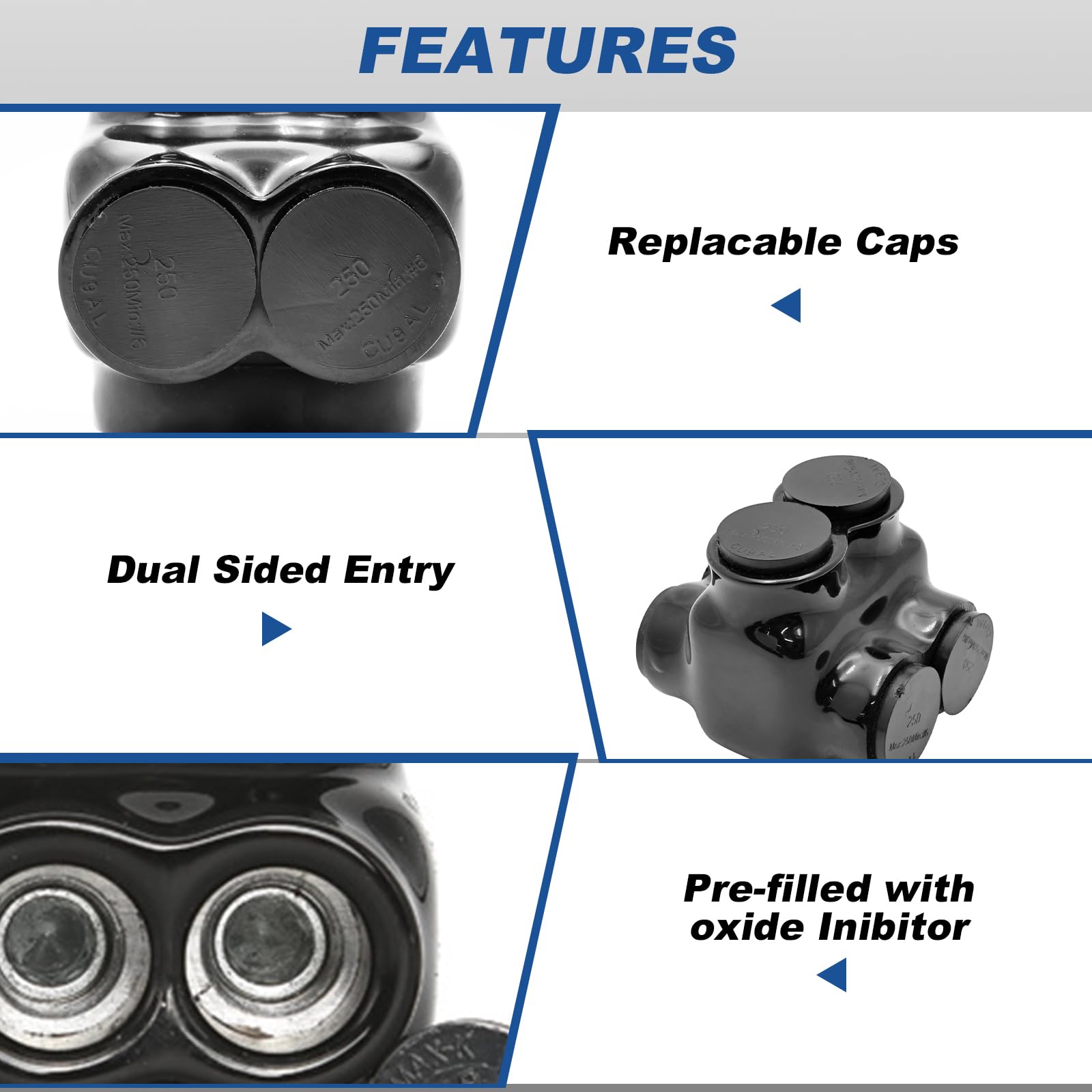 Snapklik.com : Black Insulated Multi-Tap Wire Connectors - 2 Port Dual ...