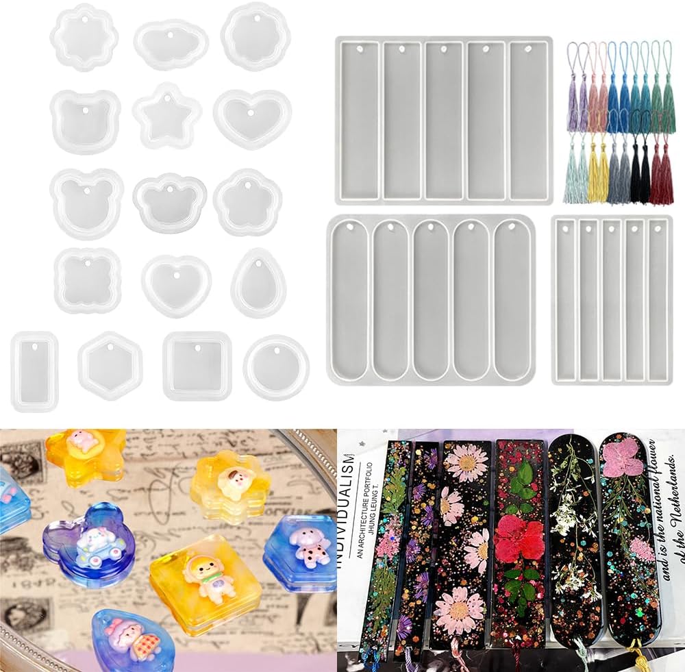 Amazon.com: RESINWORLD Set of 3 Shiny Bookmarks Silicone Mold + 16pcs Variety Geometric Pendant ...