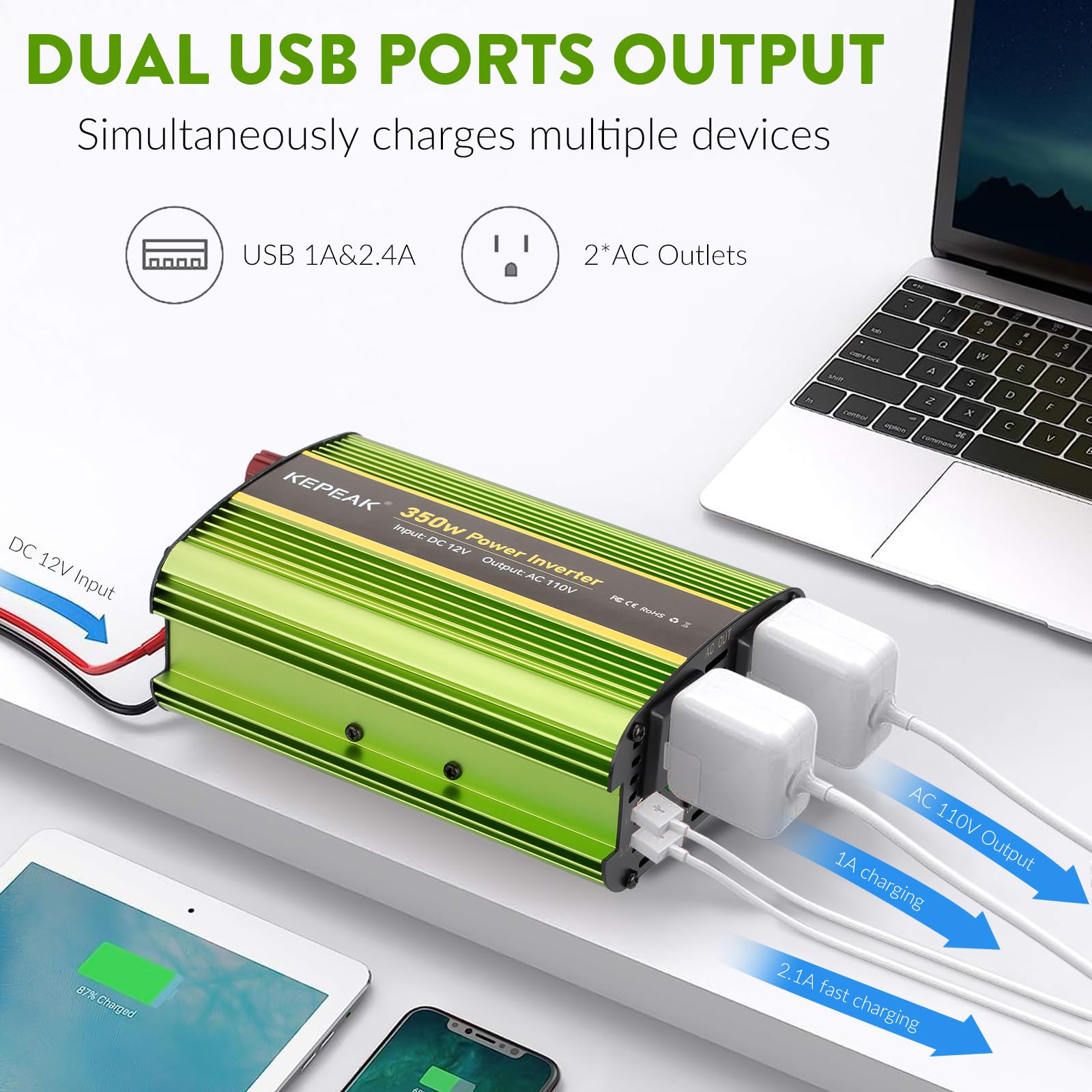 Snapklik.com : KEPEAK 350W Power Inverter 12V DC To 110V AC Converter