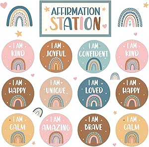 Amazon.com: BOHO Affirmation Station Bulletin Board Set Rainbow ...