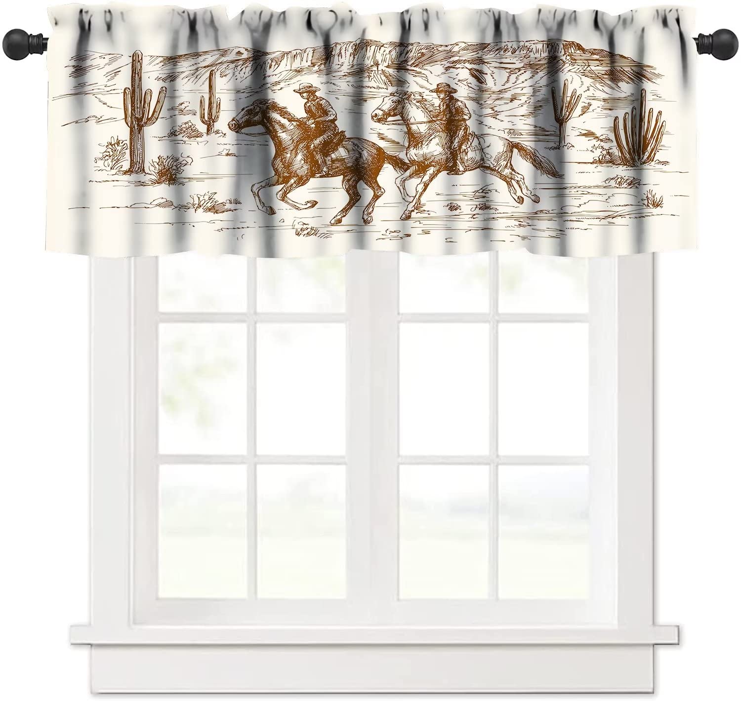 Amazon.com: Western Valance Curtain Country Theme Hand Drawn ...