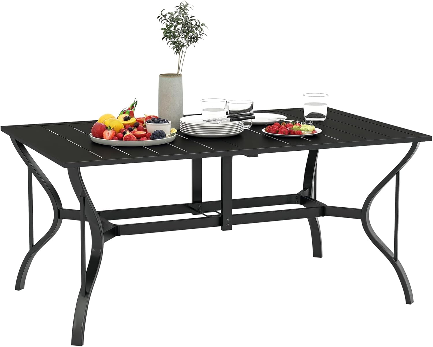 Amazon.com: Outsunny Rectangle Outdoor Dining Table for 6 People, Steel ...