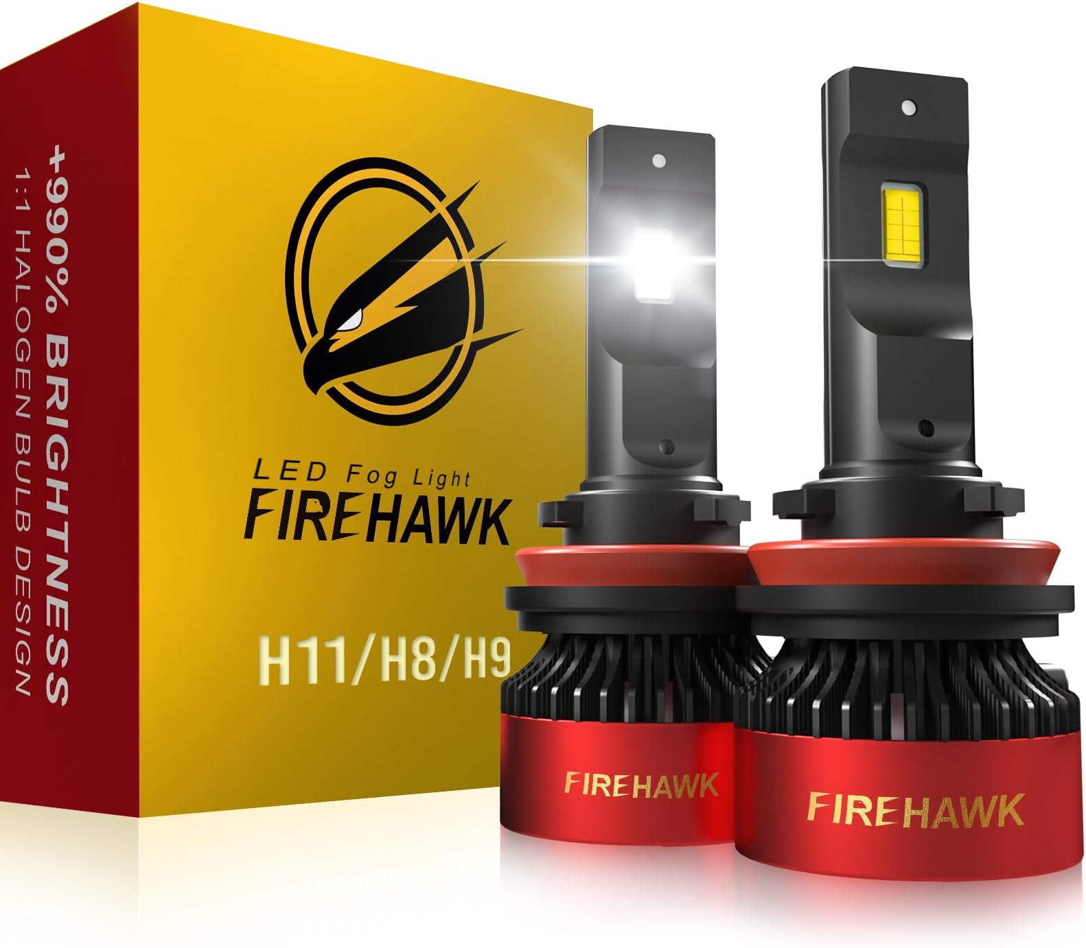 Firehawk H11/H8/H9/H16 LED Bulbs 40000LM 990% Brightness 6000K Cool ...